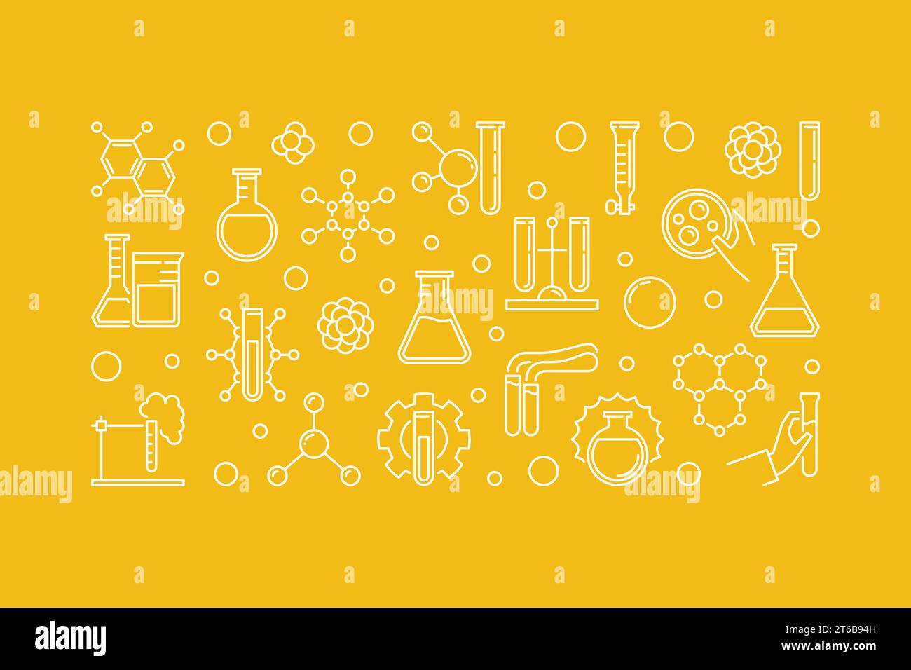 Laboratory experiments Chemistry concept linear banner. Vector outline ...