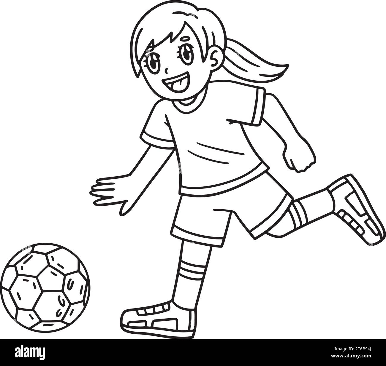 Girl Chasing Soccer Ball Isolated Coloring Page Stock Vector Image ...
