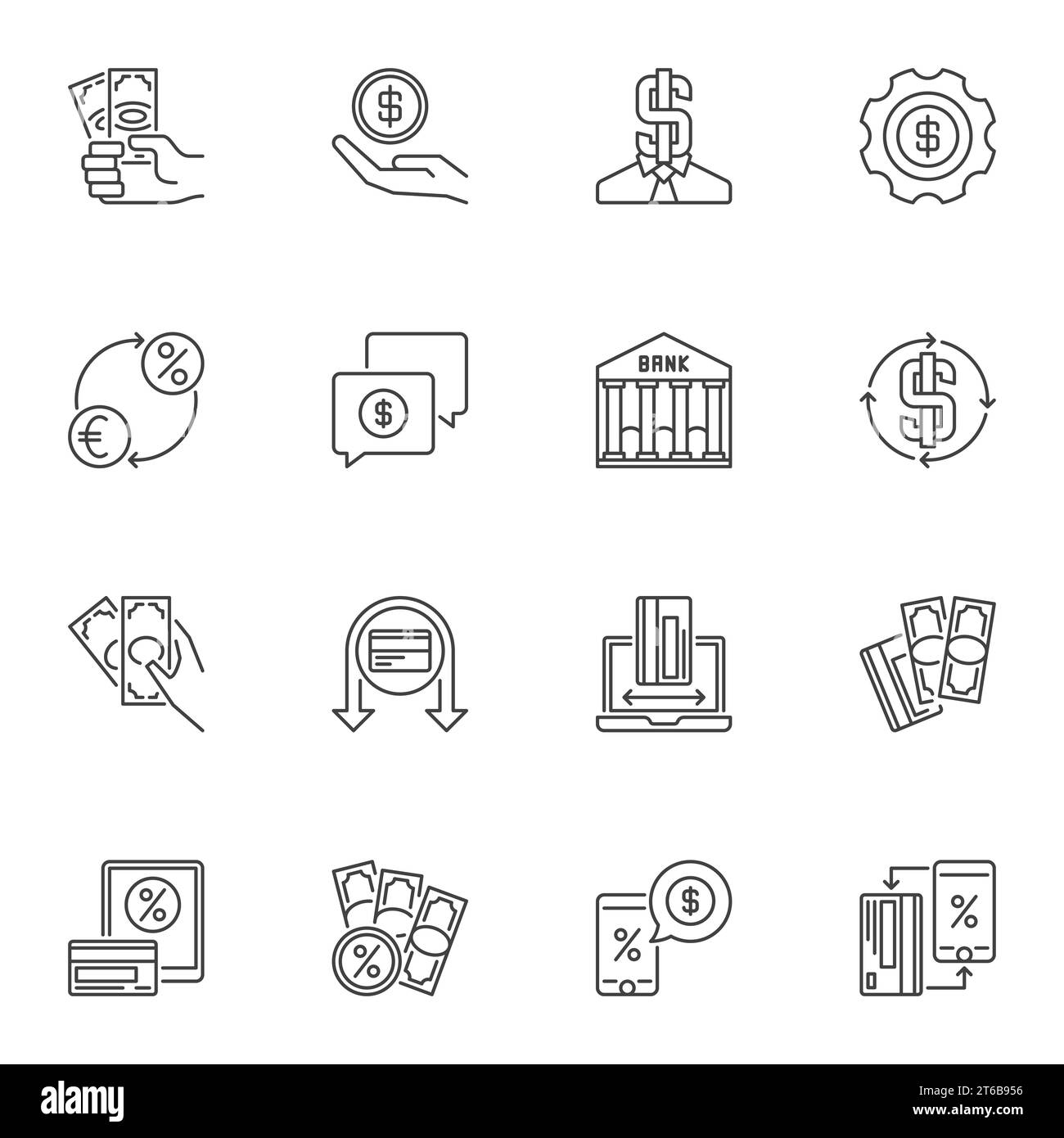 Money minimal linear icons set. Vector cash concept outline symbols or ...