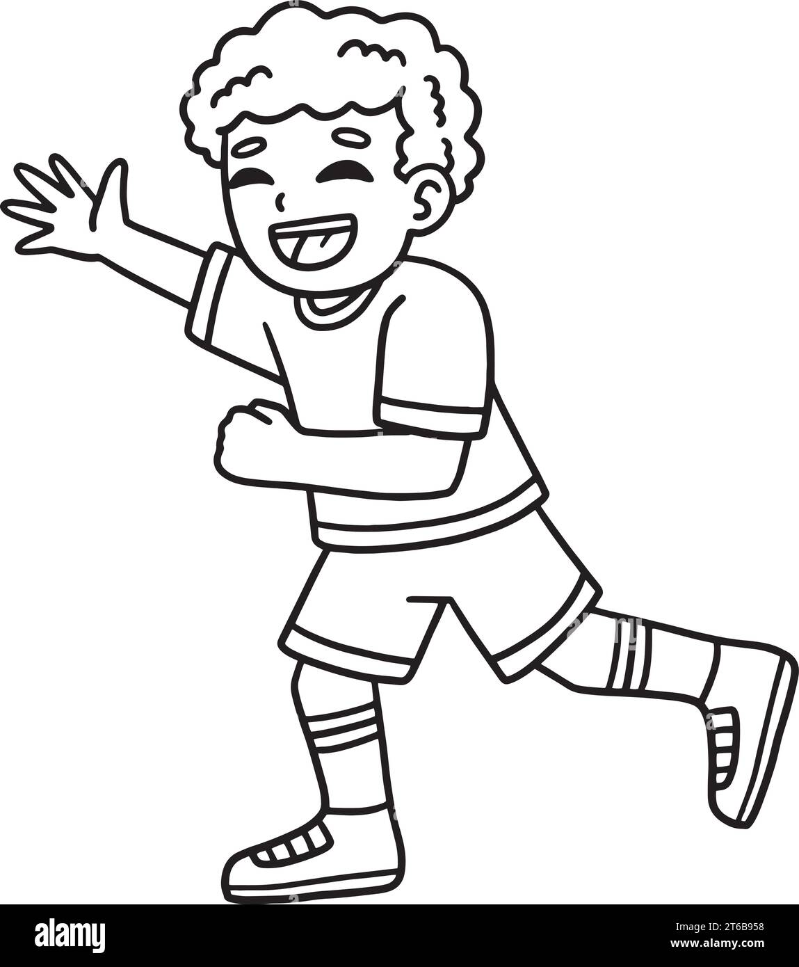 Happy Boy Running Isolated Coloring Page for Kids Stock Vector Image ...