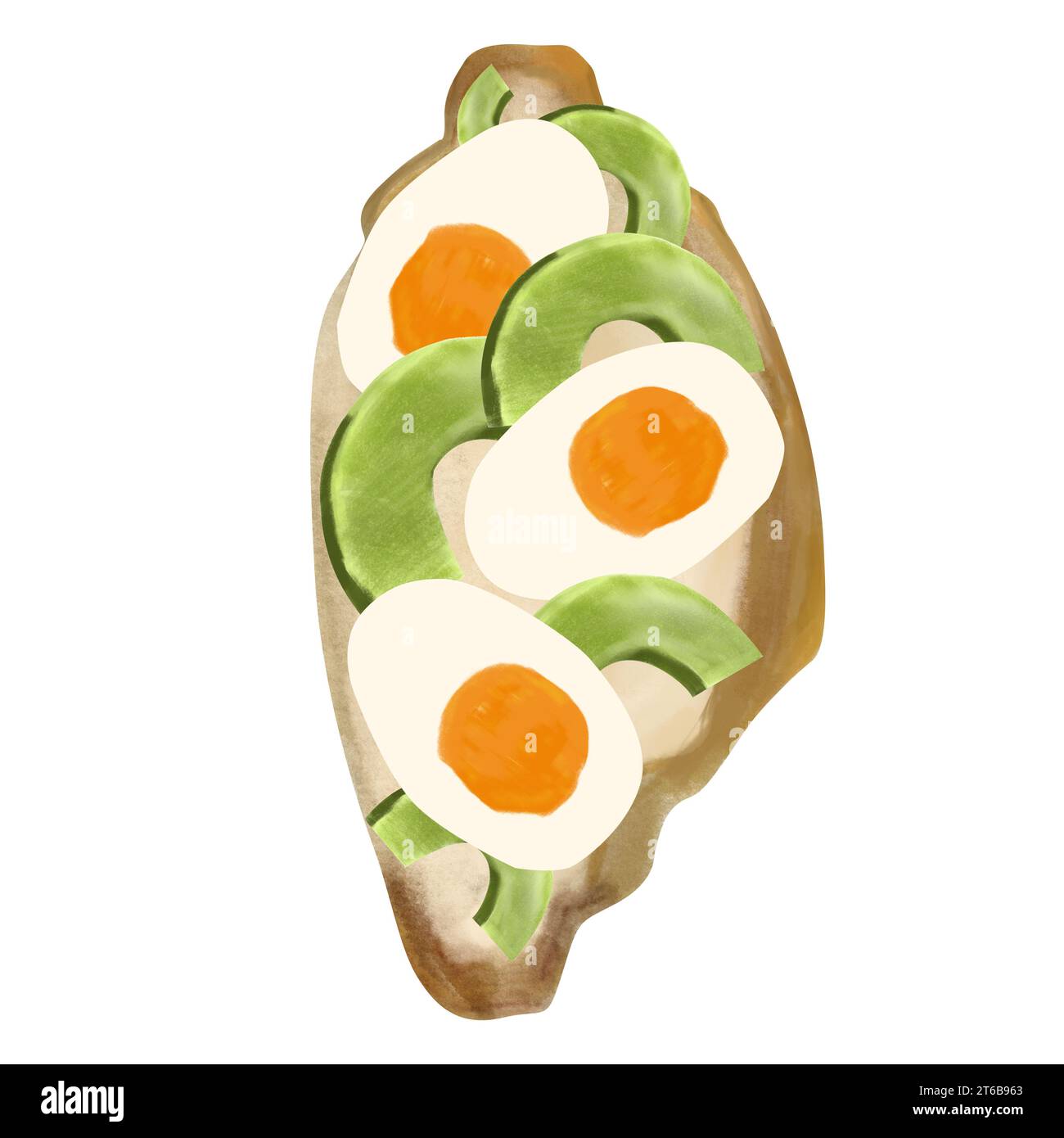 Watercolor food illustration, sandwich with avocado and eggs. Healthy ...