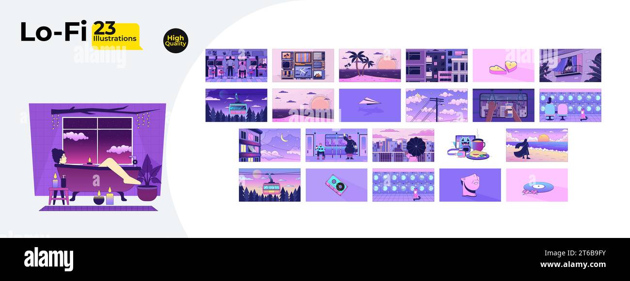 Sad nostalgia night time lofi wallpapers bundle Stock Vector Image ...