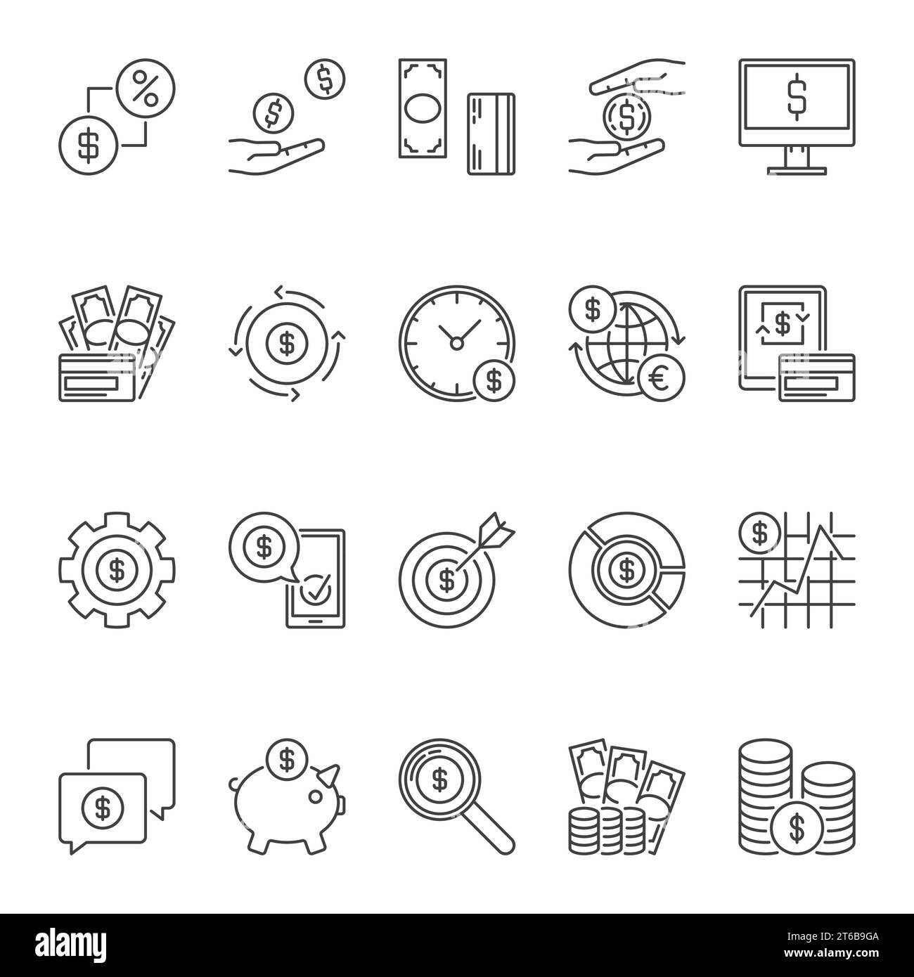 Dollar Currency icons set - vector USD Money concept symbols in thin ...