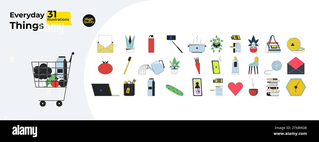 Domestic daily 2D linear cartoon objects bundle Stock Vector Image ...