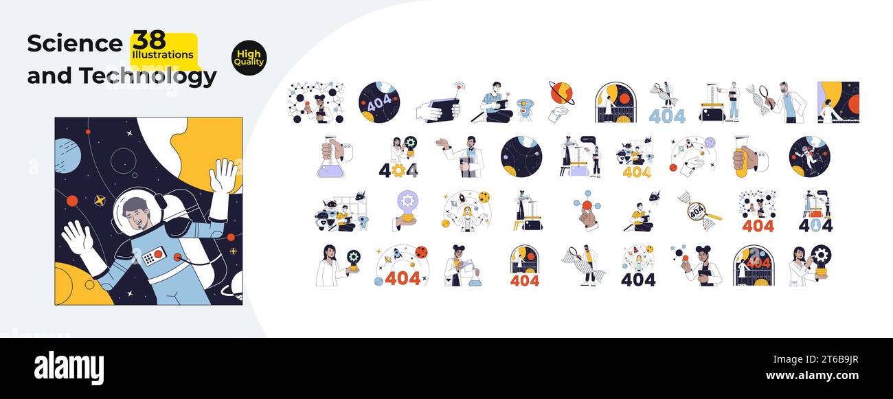 Science and technology 2D linear illustration concepts bundle Stock ...