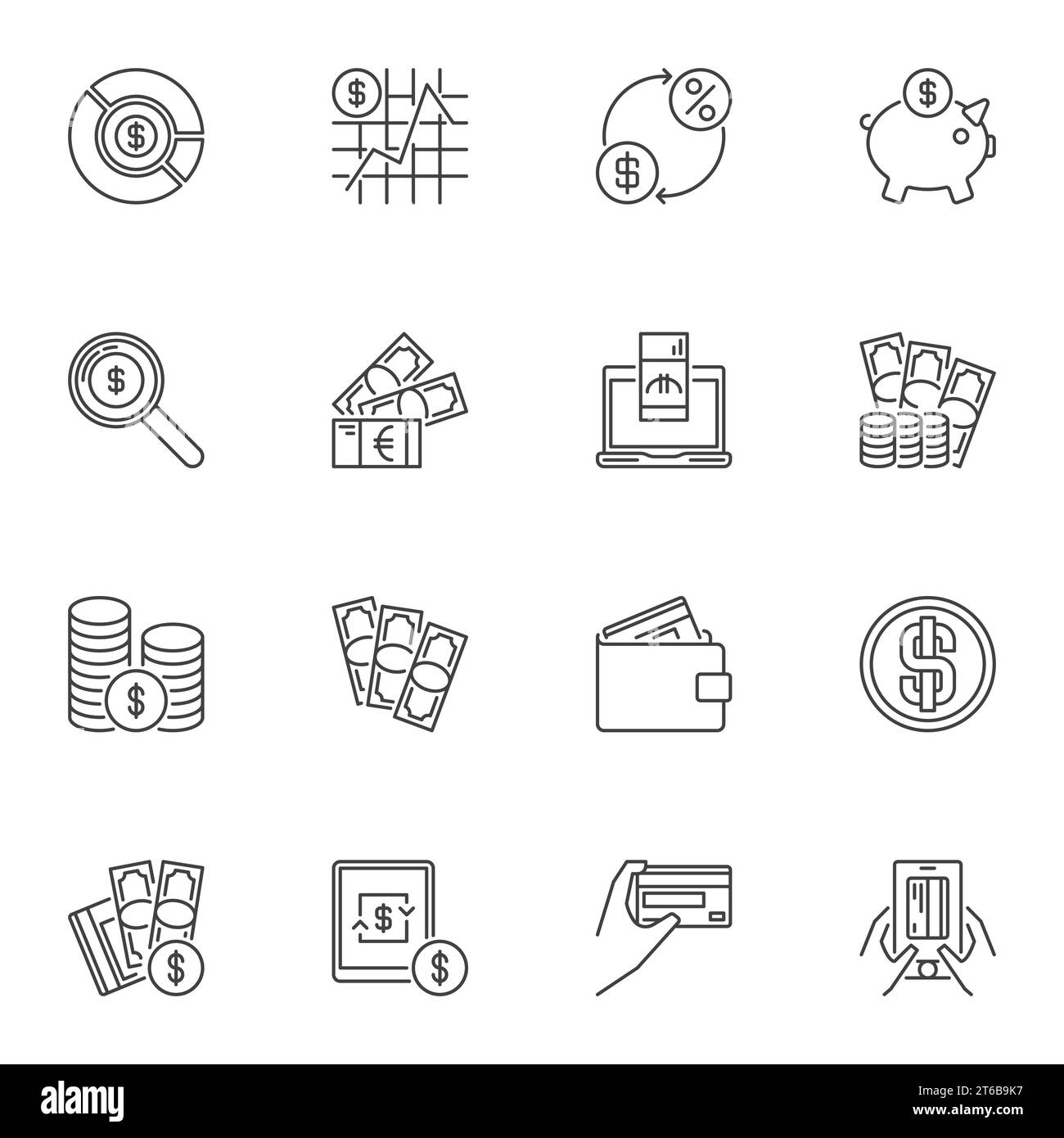 Money outline icons set. Vector Payment concept symbols in linear style ...