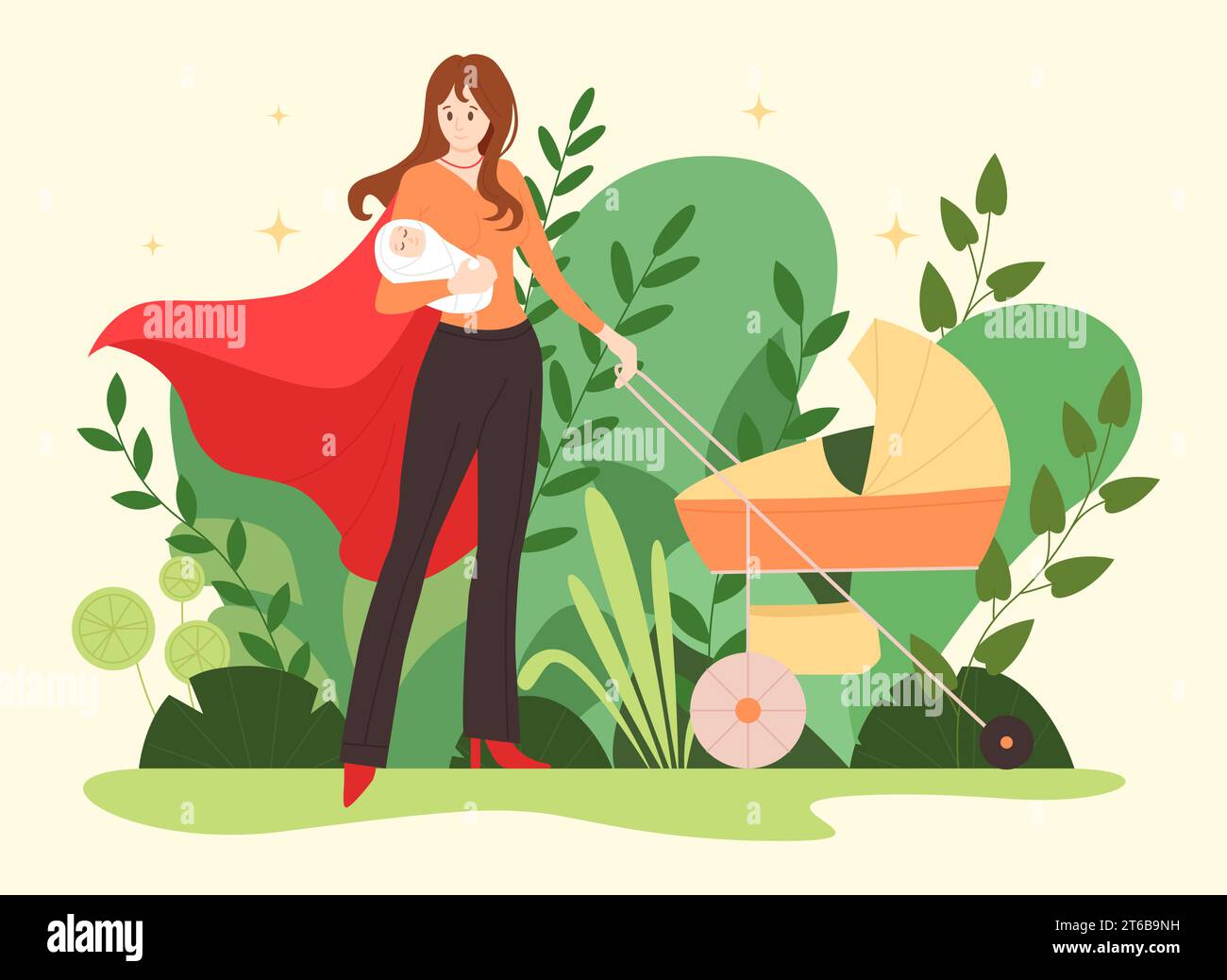 Superhero mom vector illustration. Cartoon strong young woman wearing ...