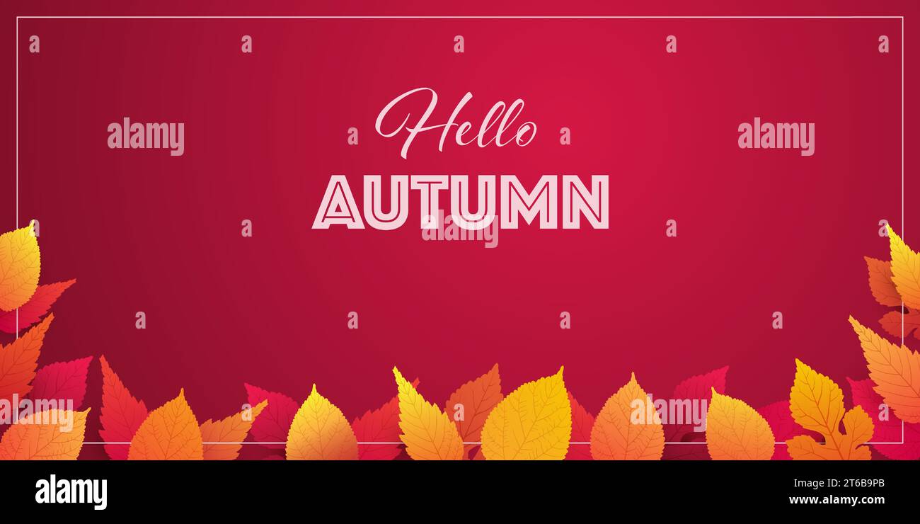 Colorful Hello Autumn Card Layout, Creative Design with Red and Golden ...
