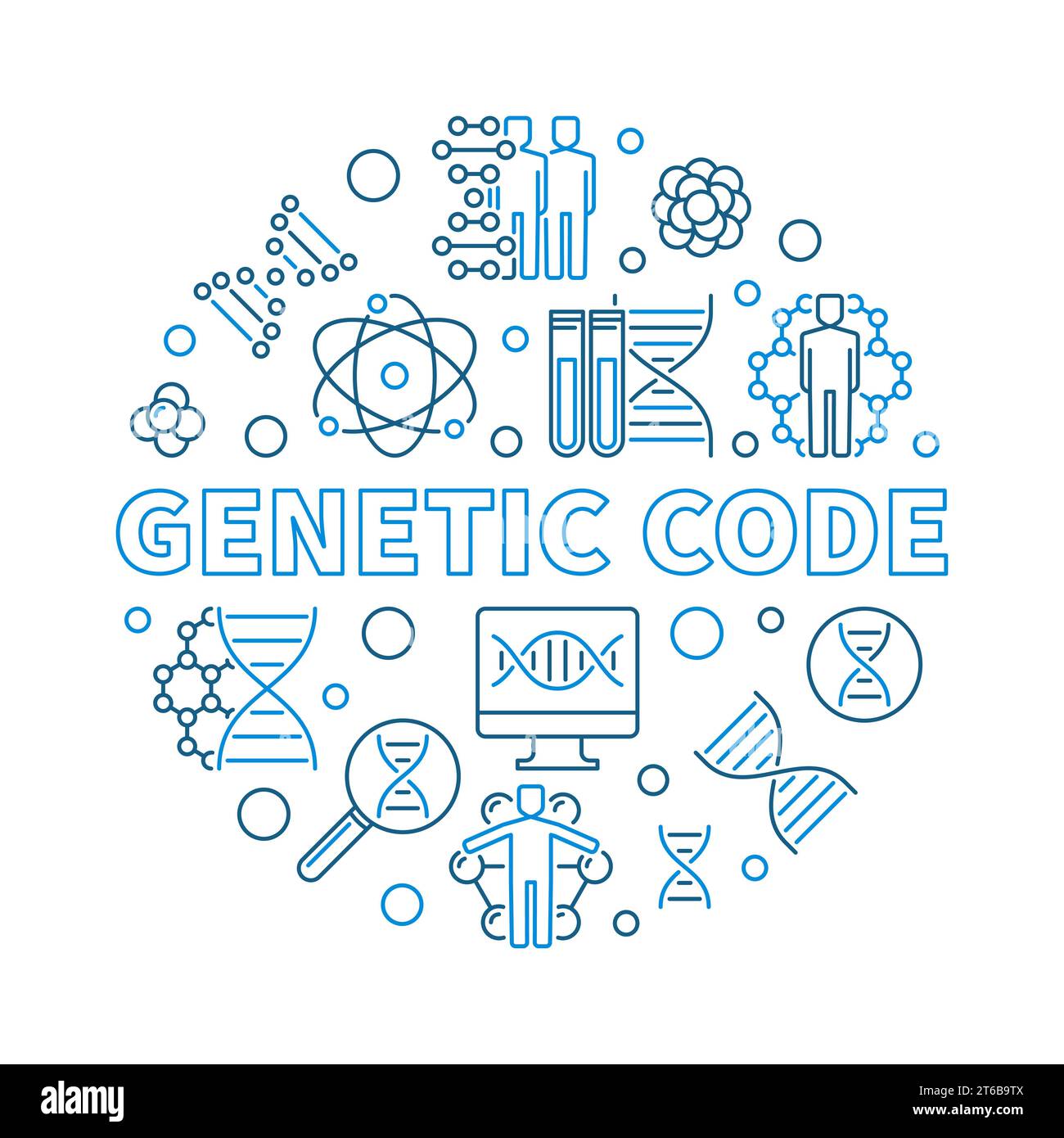 Genetic Code vector round concept illustration in thin line style Stock ...