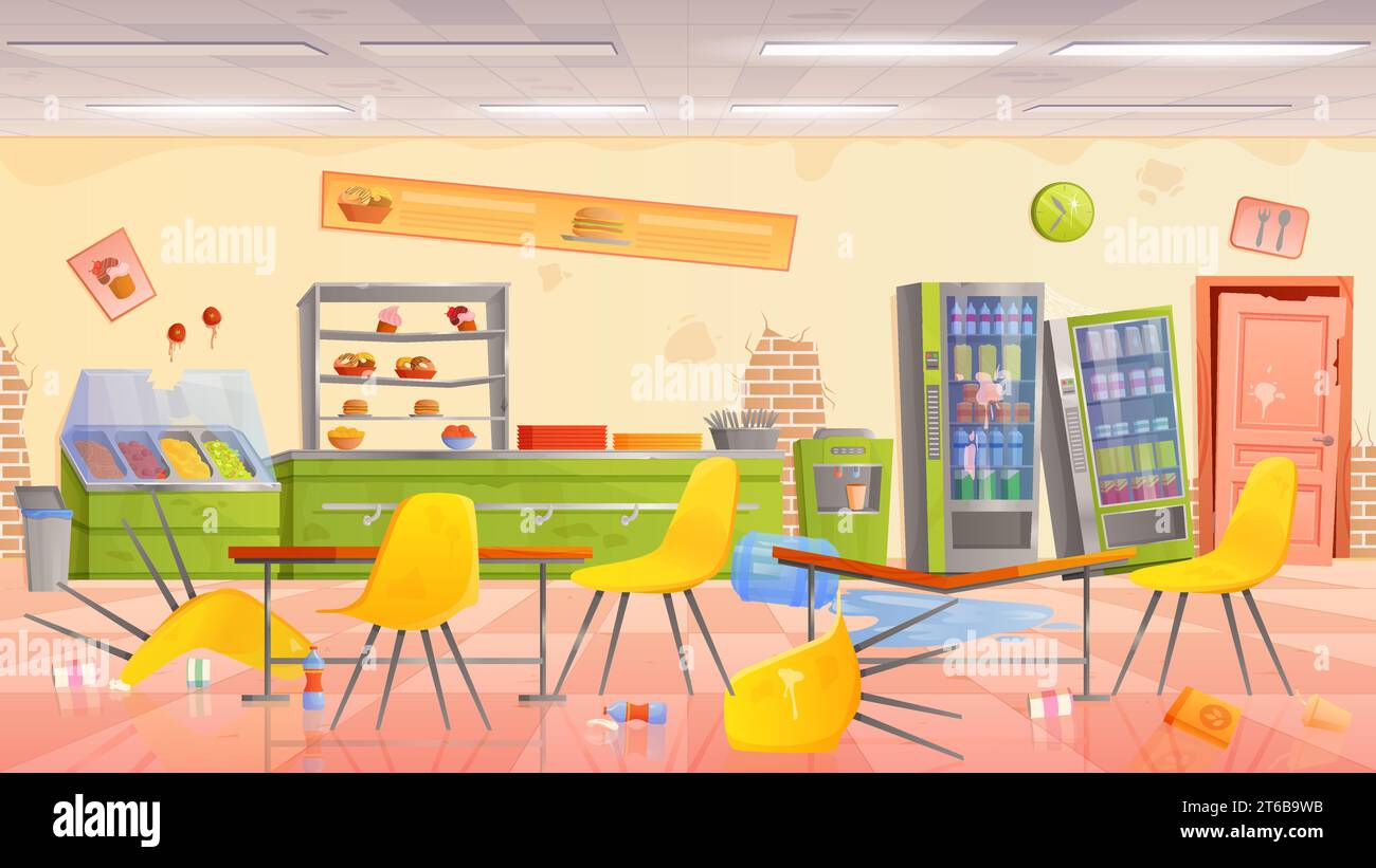 Abandoned school or university cafeteria interior vector illustration ...