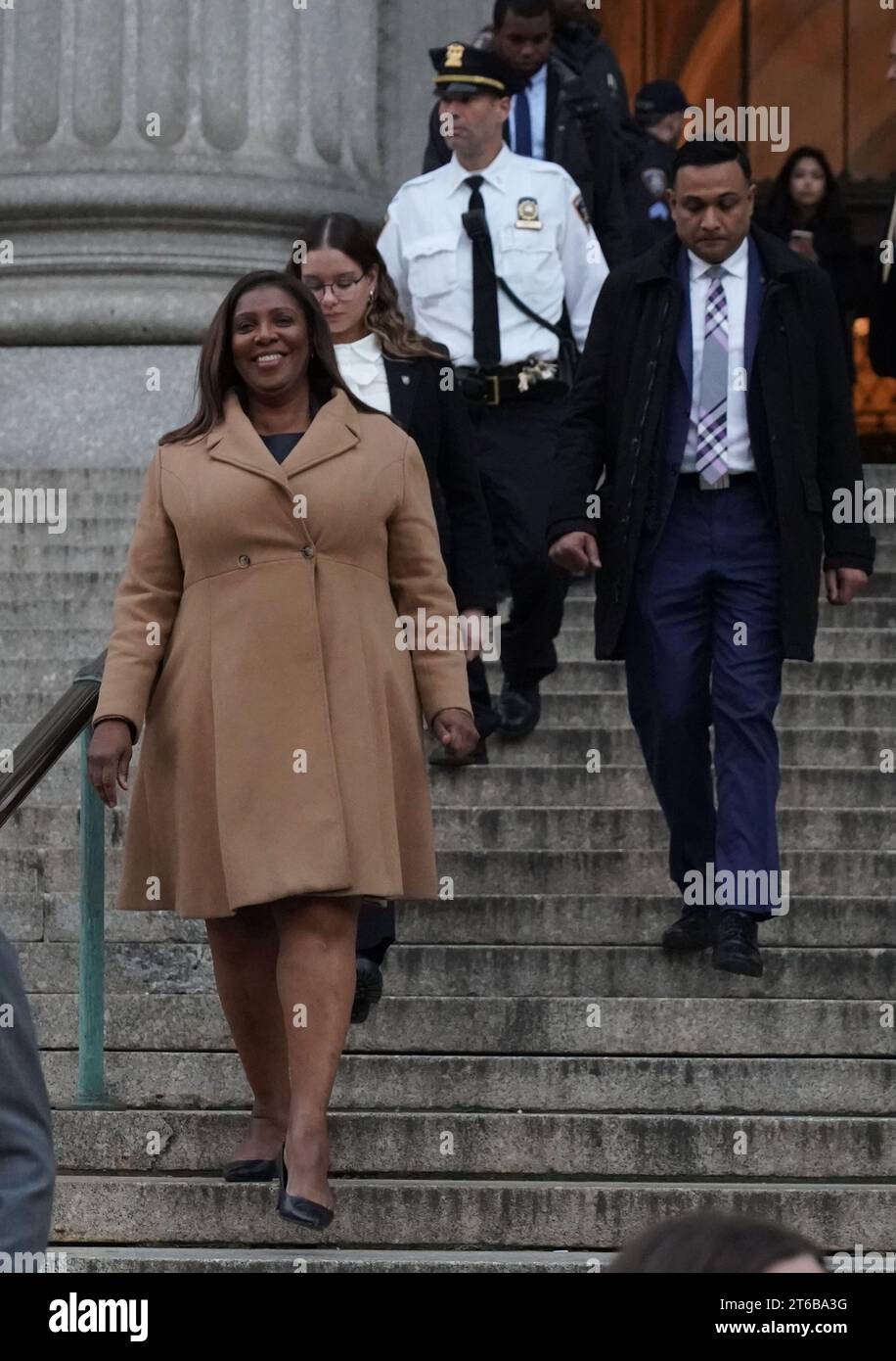 New York, USA. 7th Nov, 2023. Attorney General Tish James exits the New ...