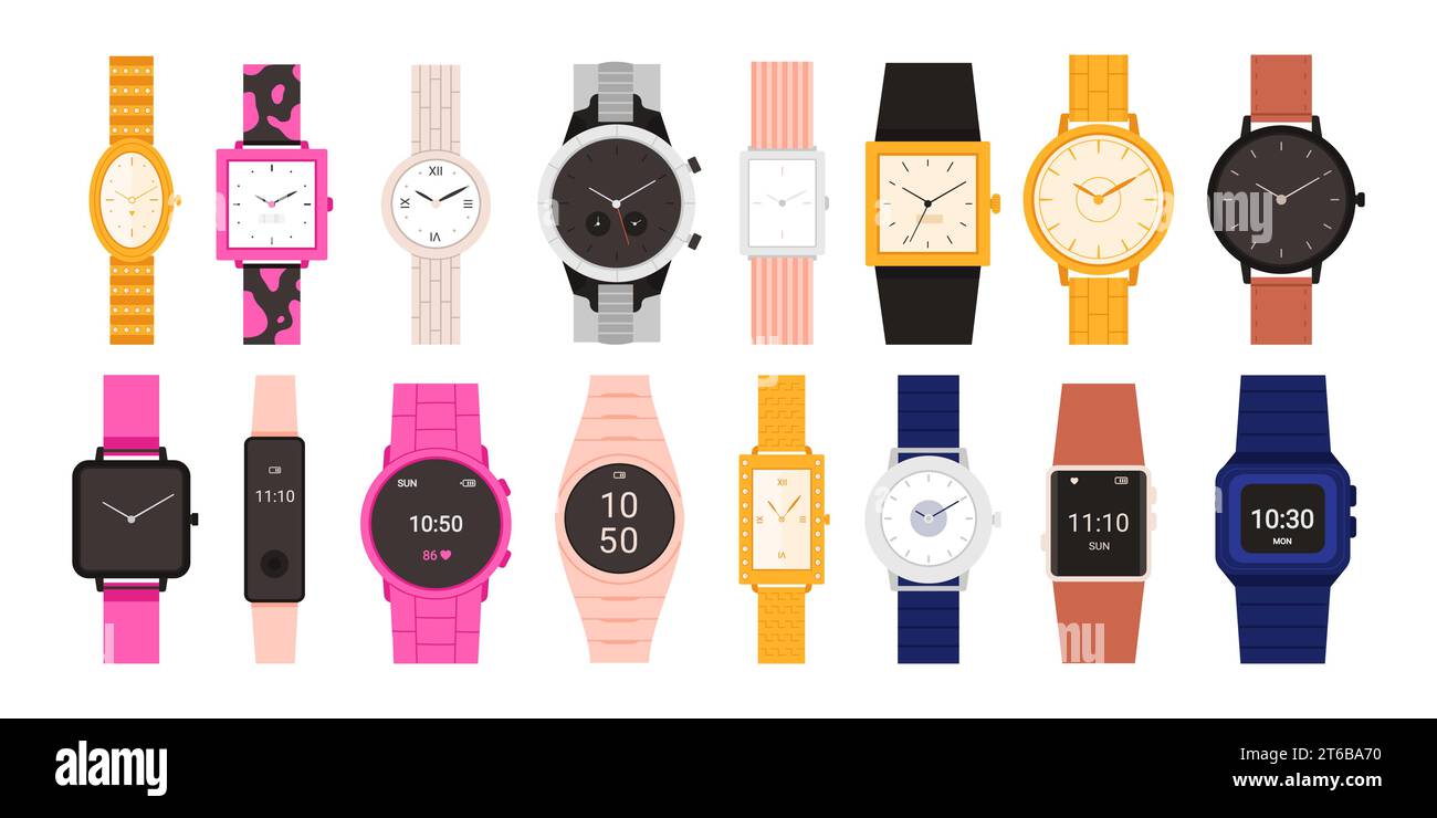 Wrist watch set vector illustration. Cartoon isolated fashion ...