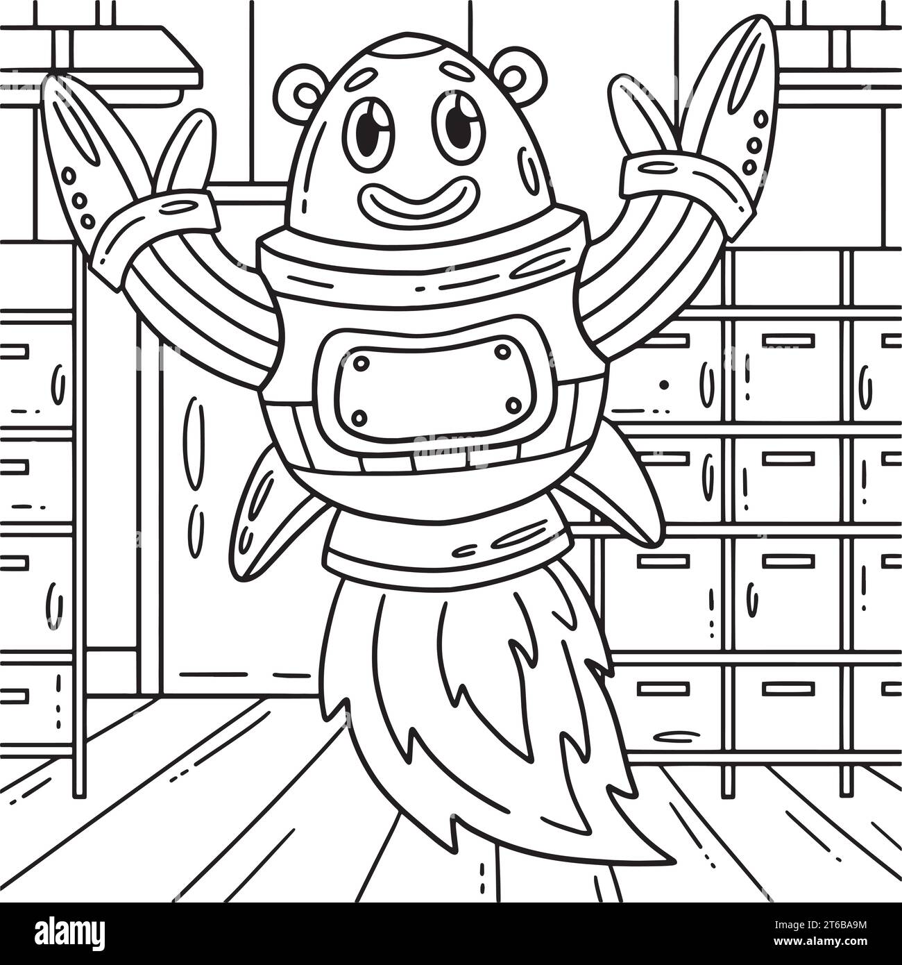 Robot with Rocket Booster Coloring Page for Kids Stock Vector Image ...