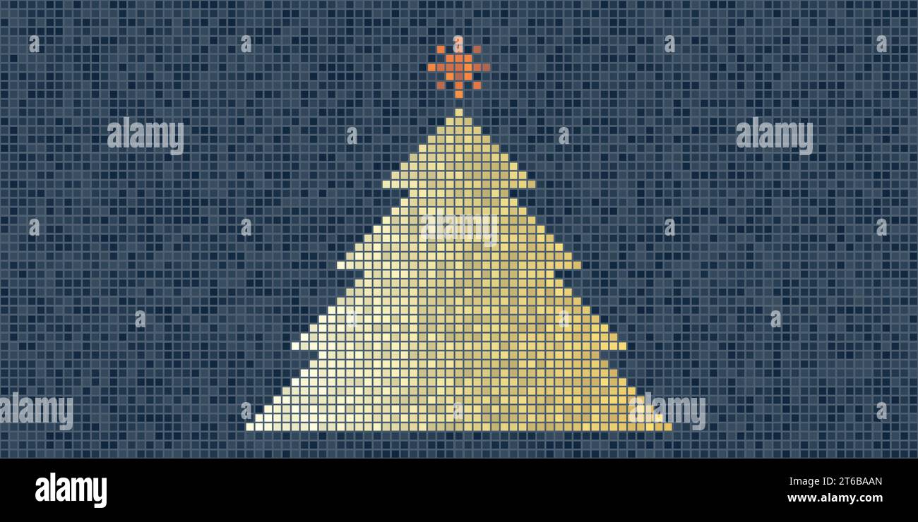 Golden Christmas Tree Made of Colorful Pixels - Wide Scale Mosaic ...