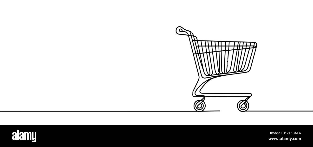 Shopping cart in one line style isolated. Vector illustration Stock ...