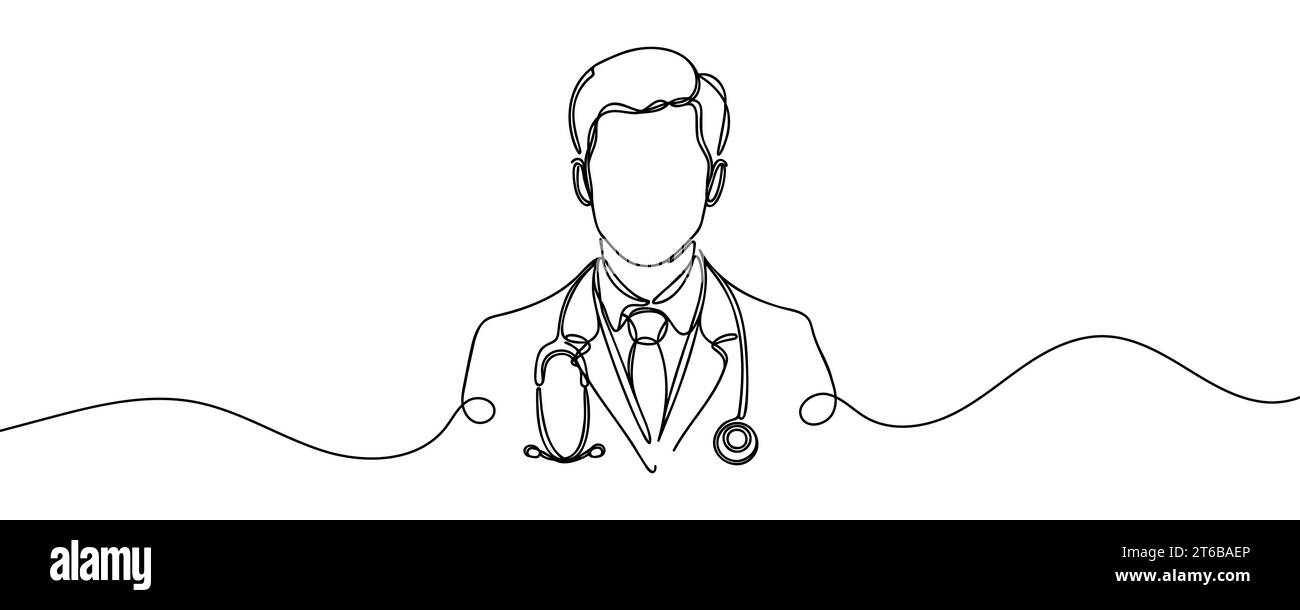 Doctor silhouette drawing is drawn in one line style. Vector ...
