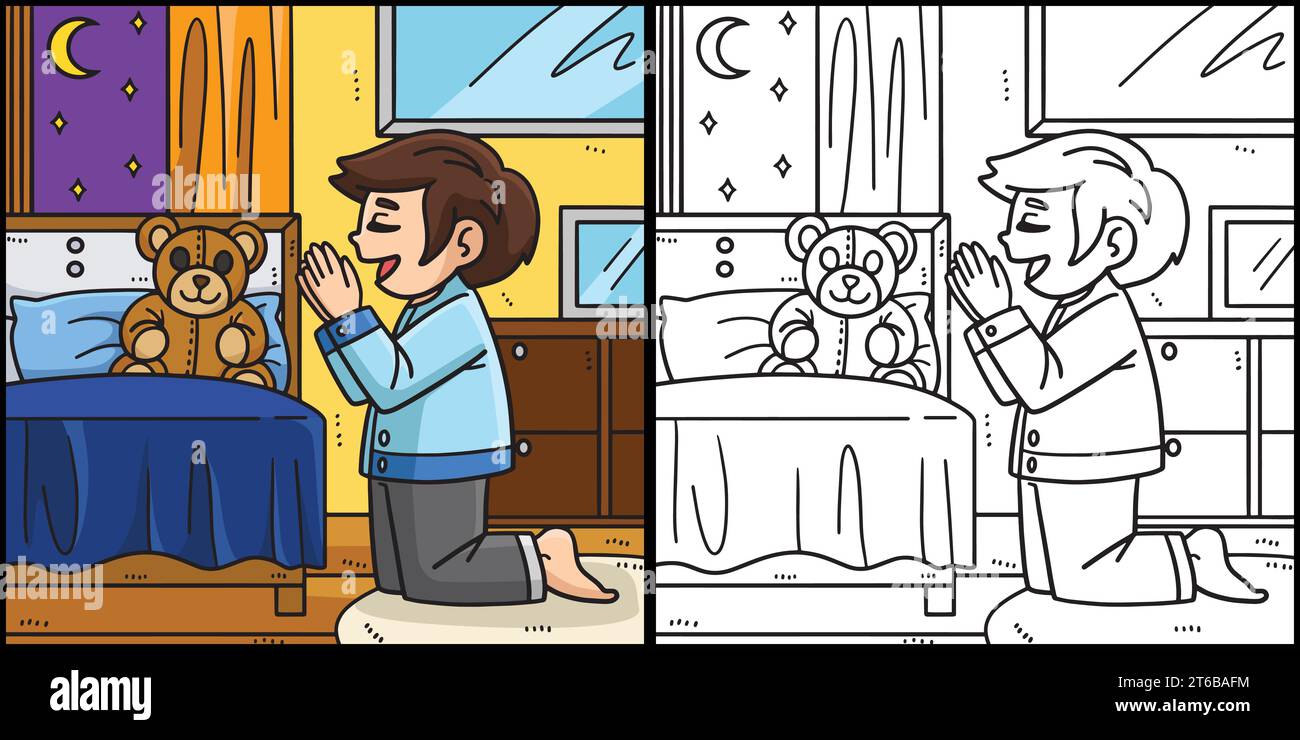 Christian Praying Child Coloring Page Illustration Stock Vector Image ...