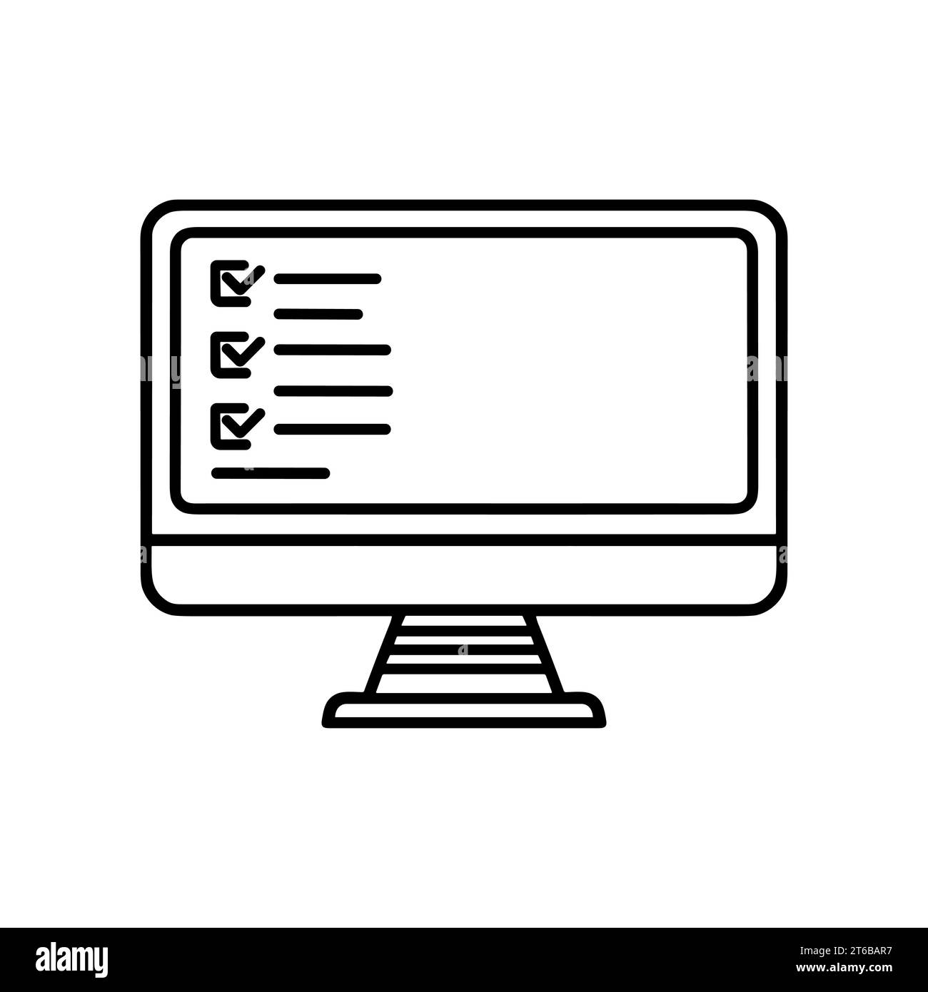 Computer monitor with checklist icon. Black outline image of a desktop ...