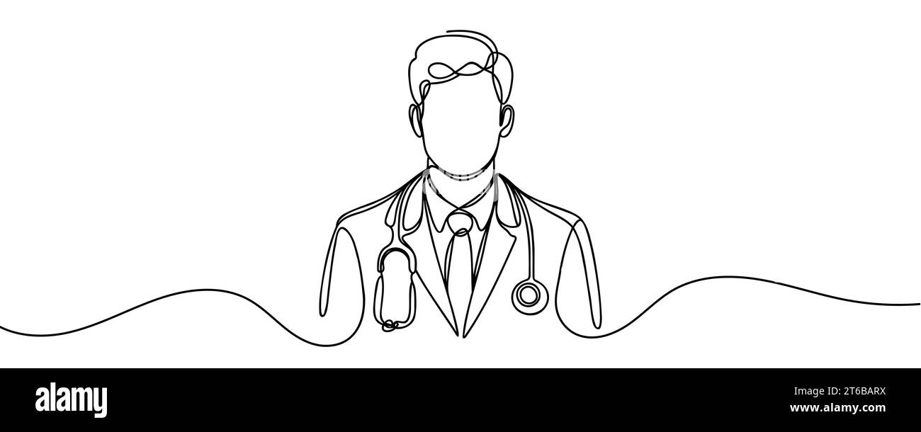 Doctor silhouette drawing is drawn in one line style. Vector ...