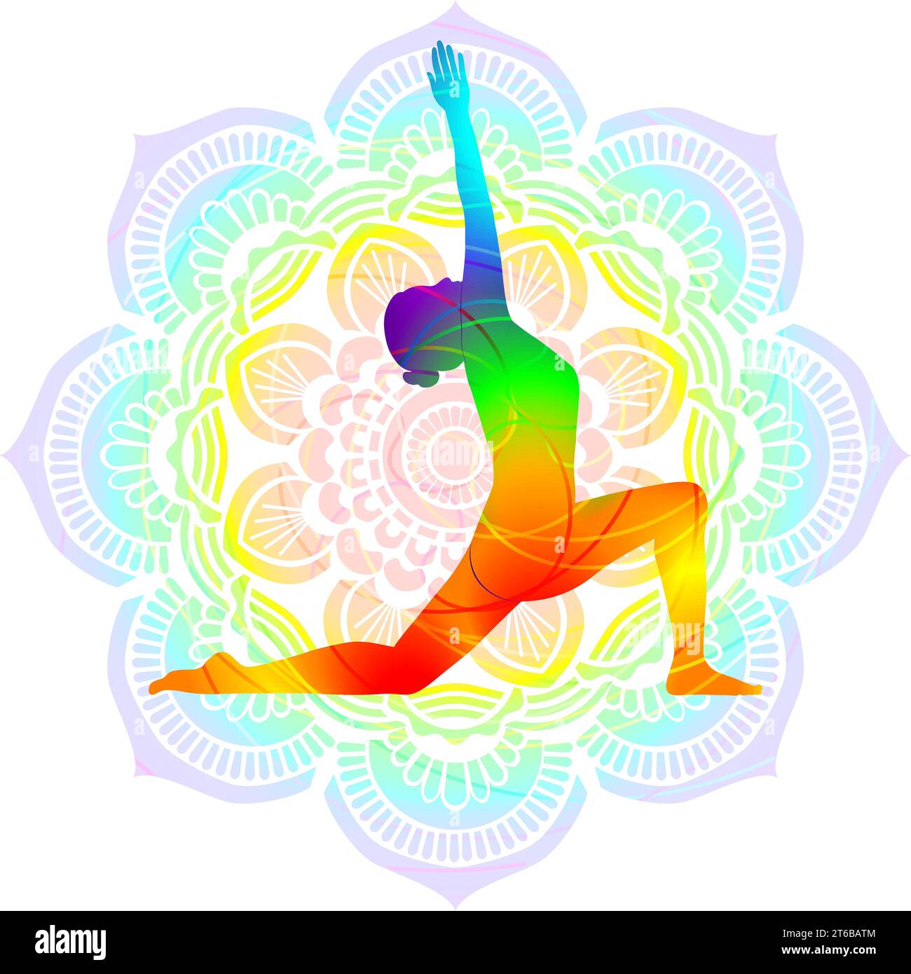 Colorful silhouette of yoga. Anjaneyasana. Crescent Lunge on the Knee ...