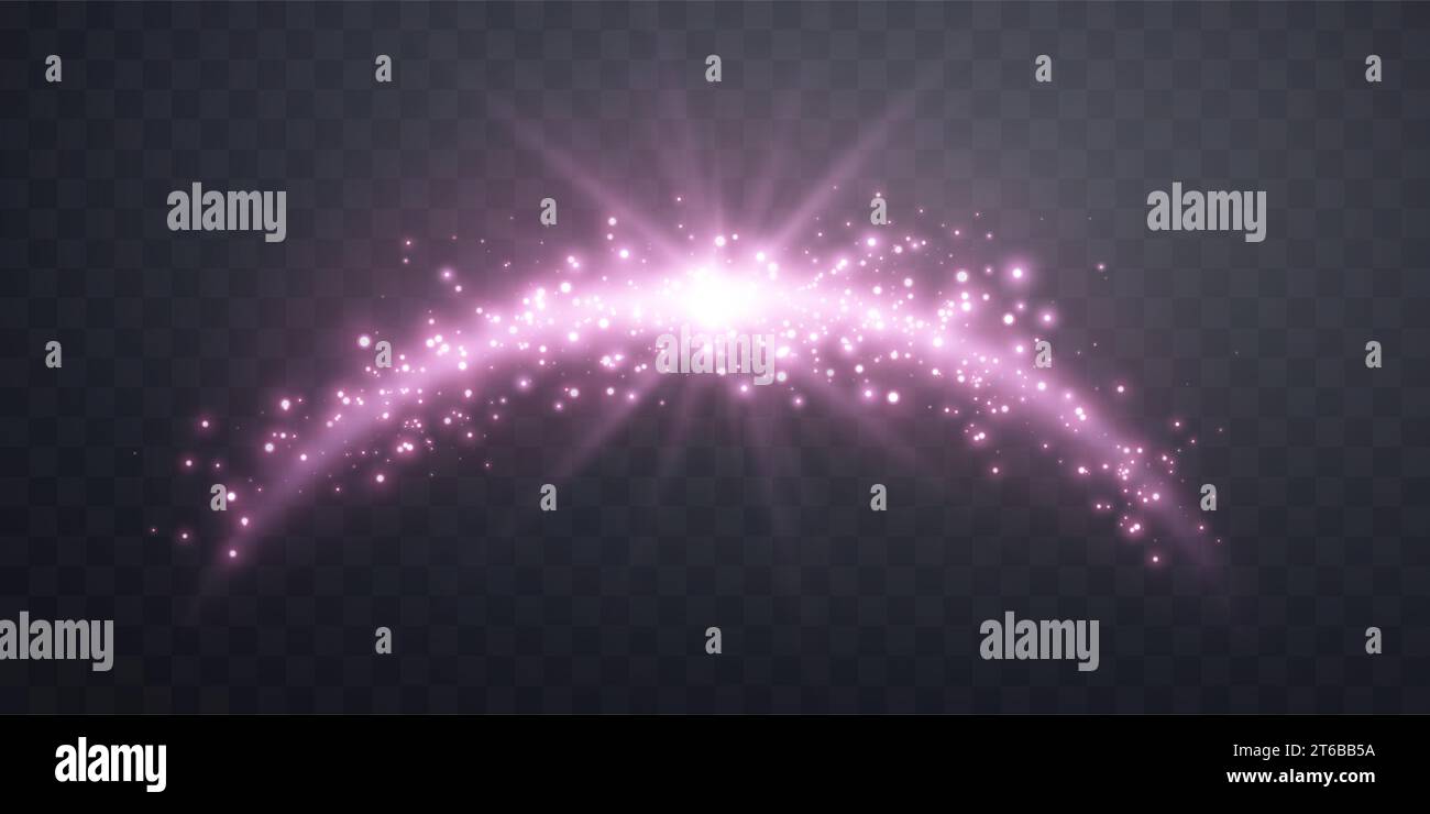 Pink magic arch with glowing particles, sunlight lens flare. Neon ...