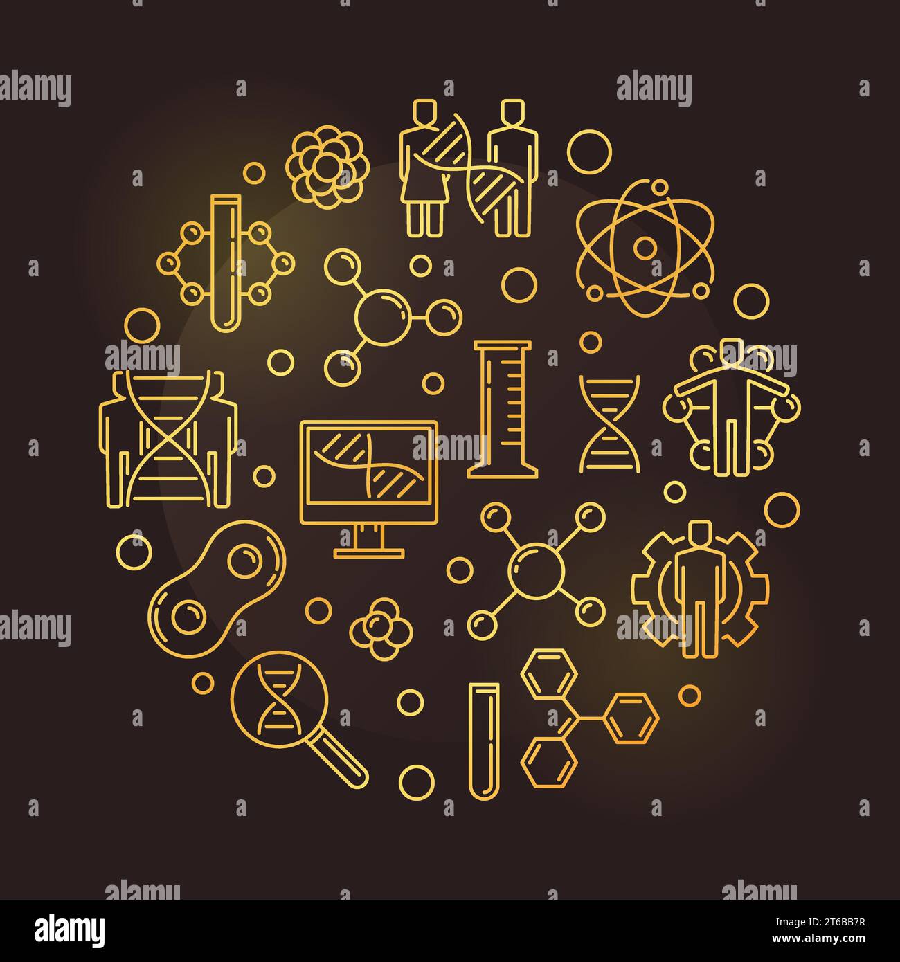 Human Genetic Modification vector golden round outline illustration on dark background Stock ...