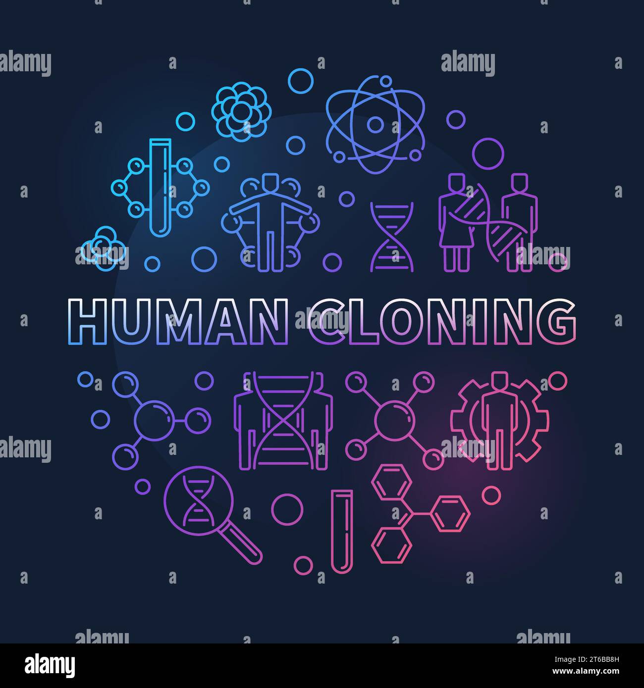 Human cloning vector concept round colorful illustration in outline ...