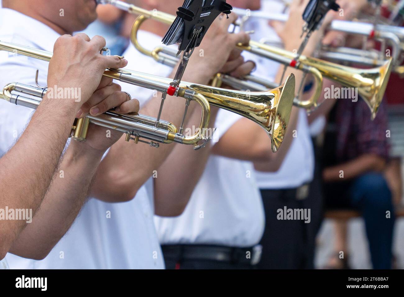 Military musicians play trumpets at a festival Stock Photo - Alamy