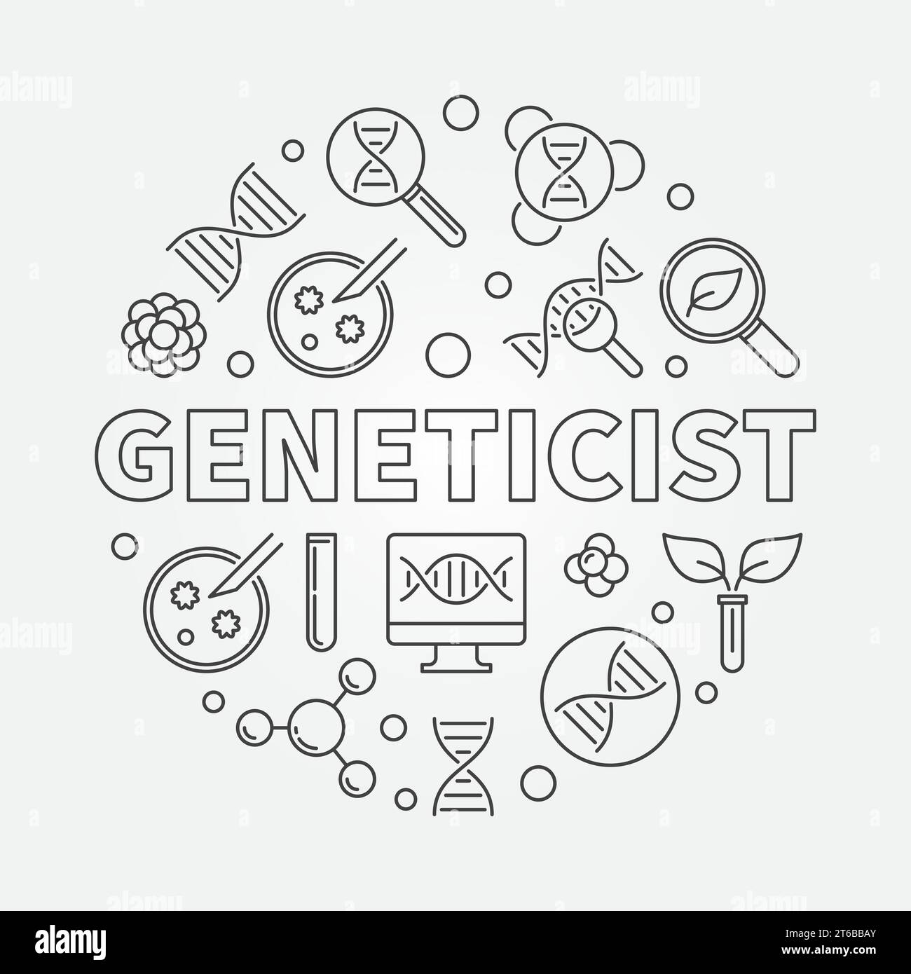 Geneticist vector concept round illustration in outline style Stock ...