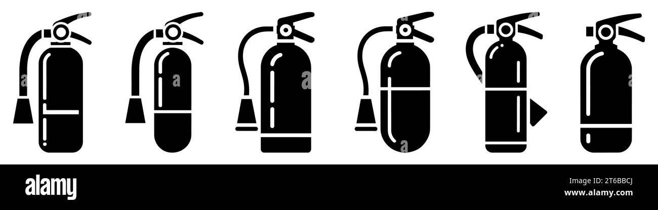 Fire extinguisher icons set. Black emergency fire extinguisher icon ...