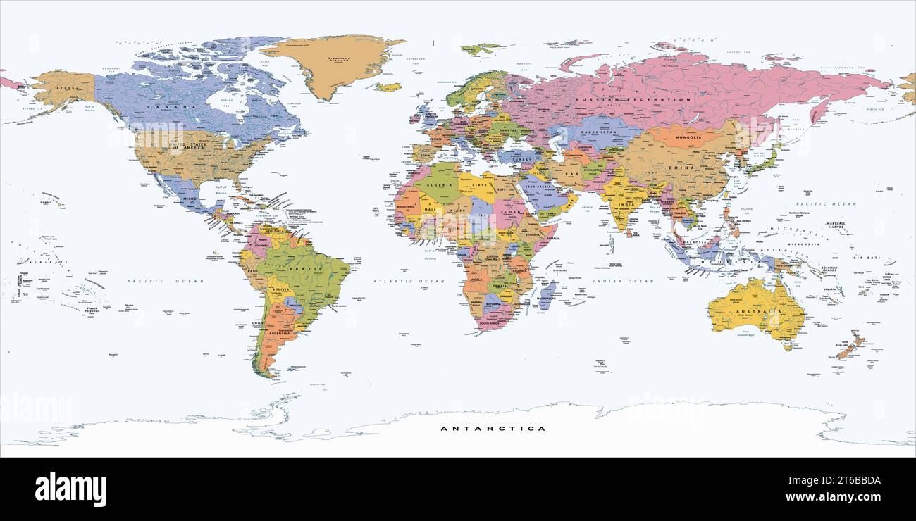 Political world map Equirectangular projection Stock Vector Image & Art ...