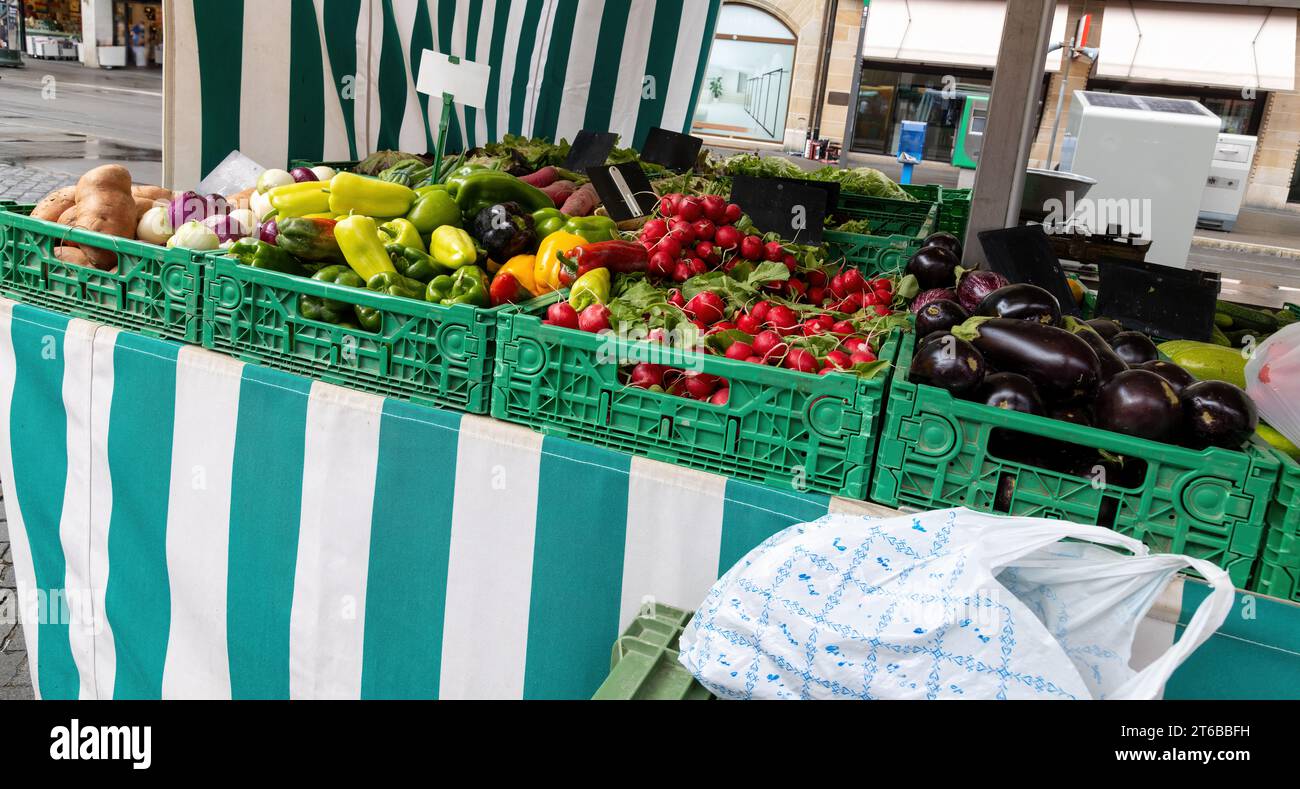 Weekly market with various vegetables and fruits in Basel, swiss Stock ...