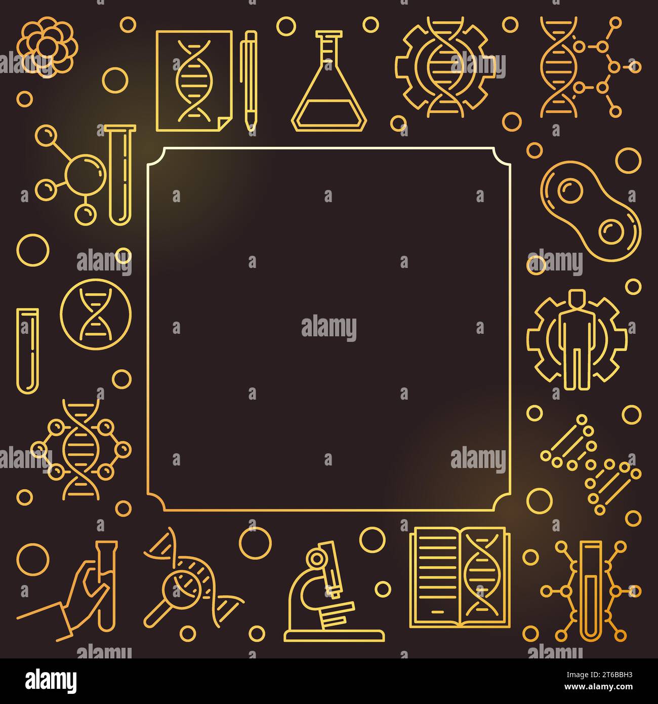 DNA Test square golden concept frame in outline style on dark ...