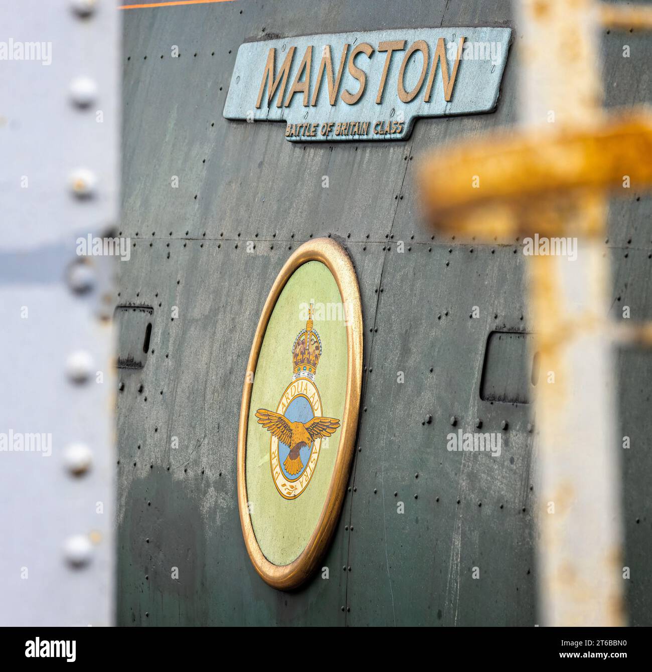 Steam Engine Manston sign mounted on engine at Swanage heritage railway ...