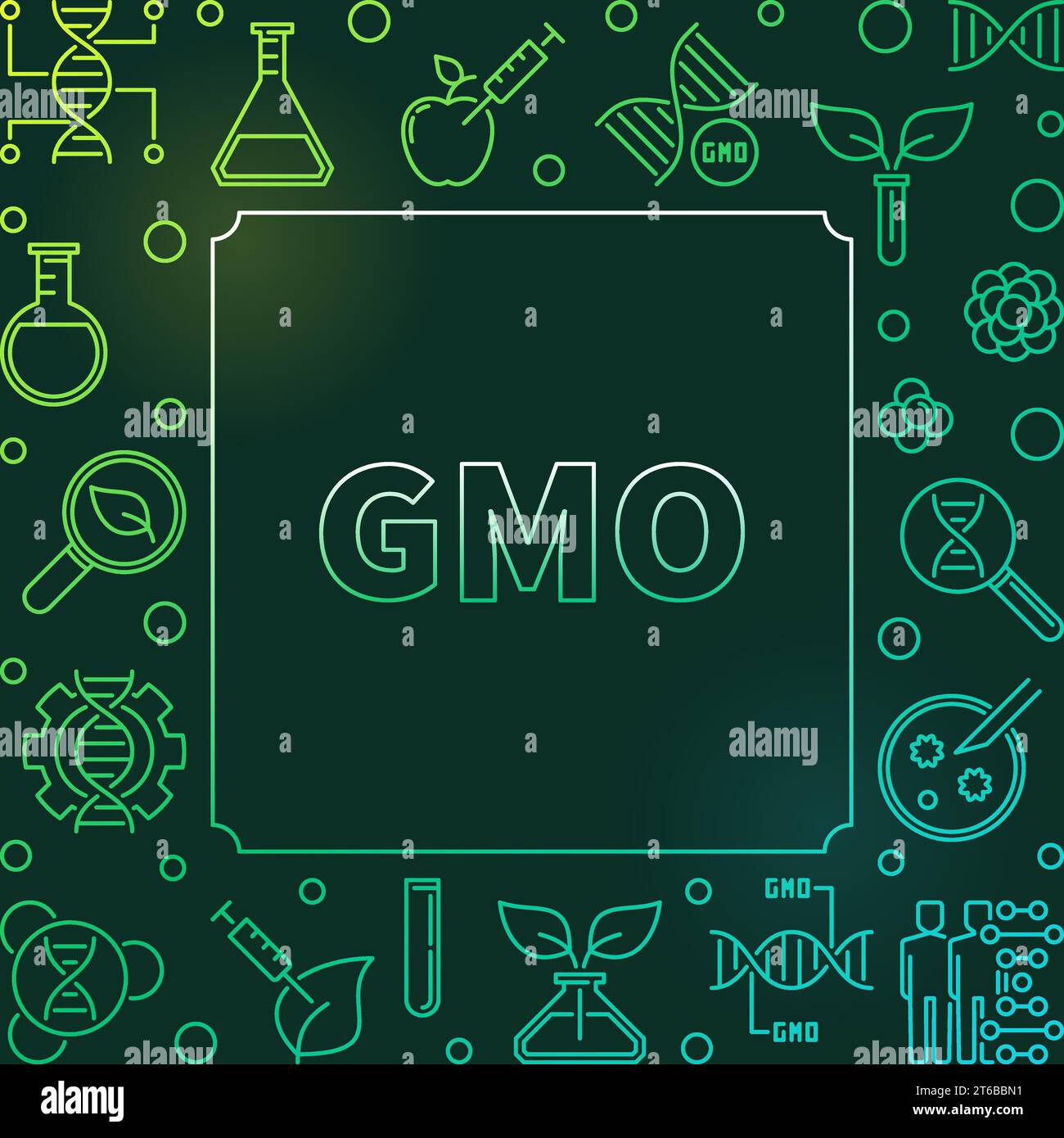 Vector GMO colorful concept square outline frame or illustration on dark background Stock Vector ...