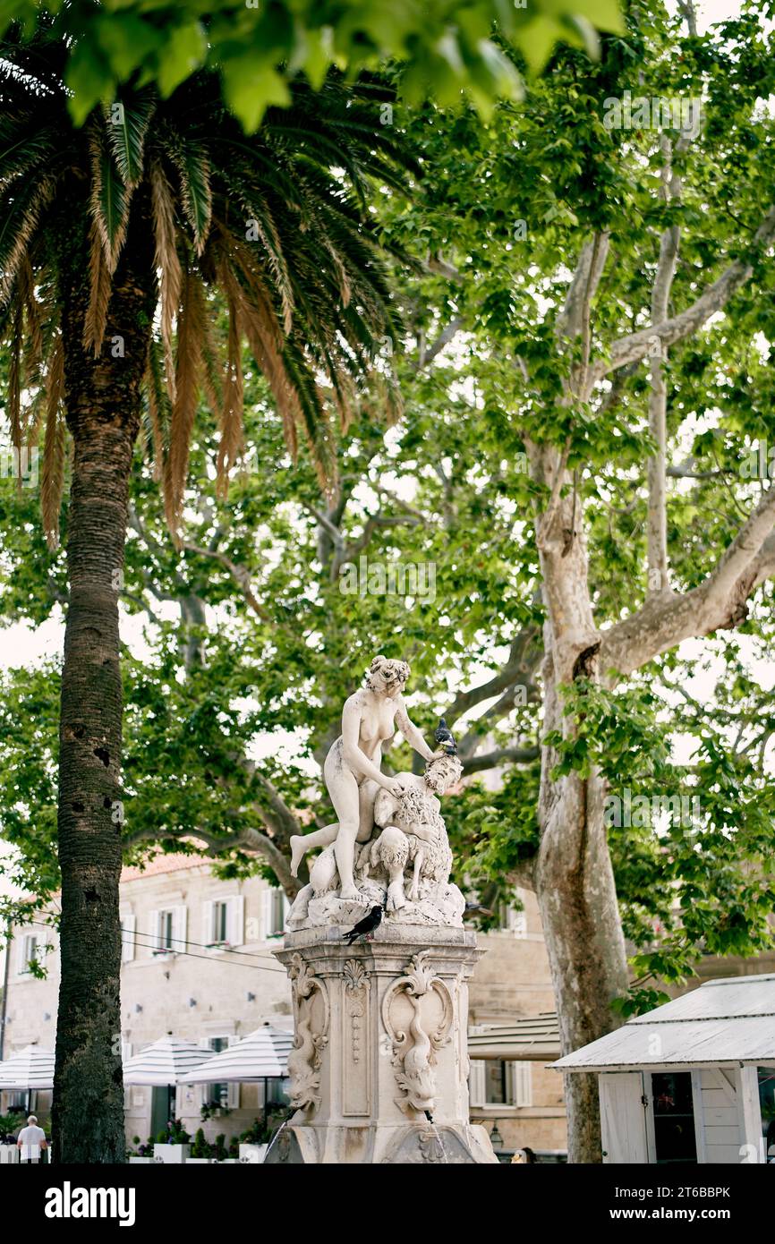 Sculpture of a satyr and a nymph at the Amerling Fountain. Dubrovnik ...