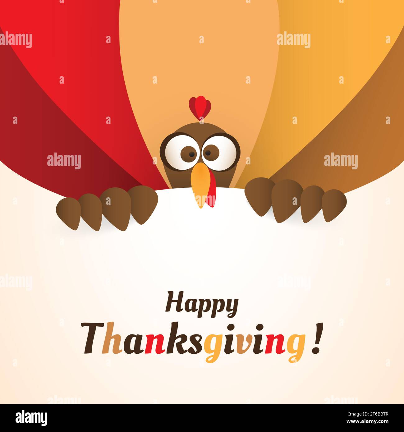 Minimalist Colorful Happy Thanksgiving Card with Large Turkey Bird ...