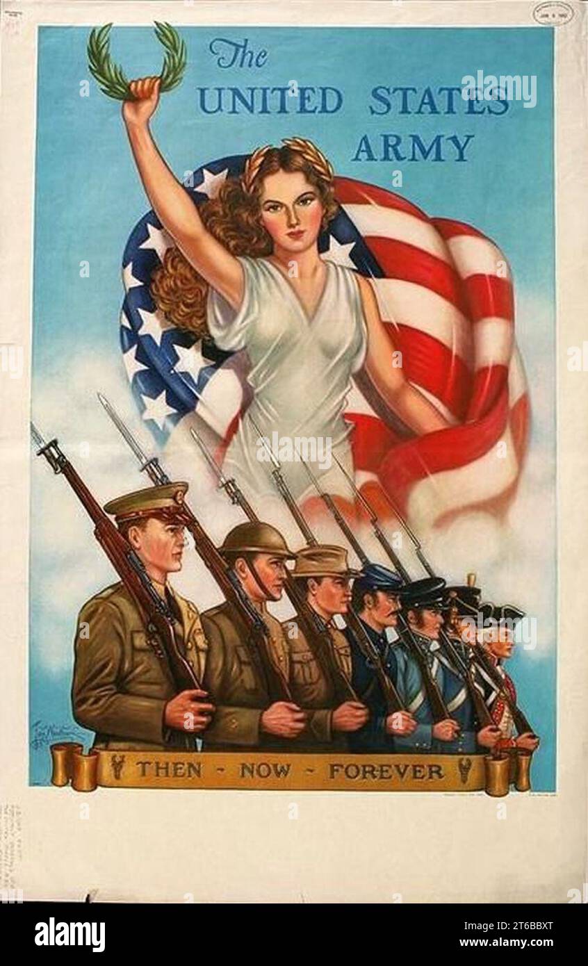 US Patriotic Army Recruiting Poster WW2 Then Now Forever Stock Photo ...