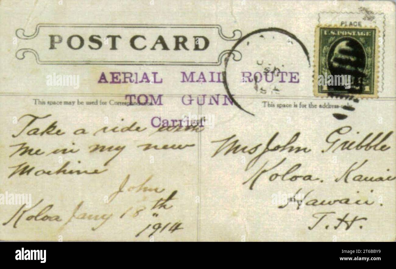 US postcard airmail Tom Gunn 1914 Stock Photo - Alamy