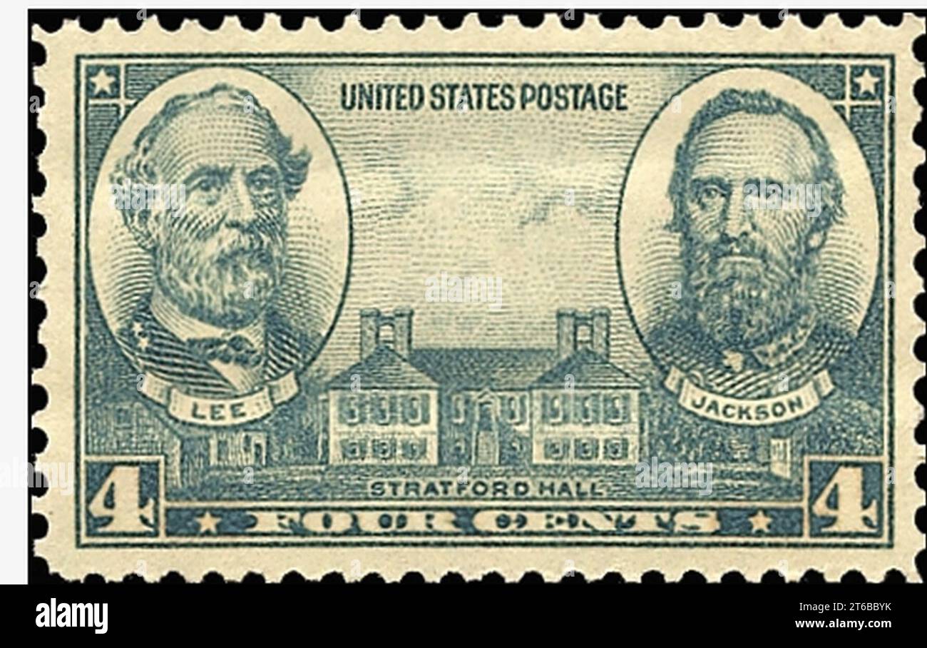 US postage stamp showing Lee, Jackson and Stratford Hall Stock Photo ...