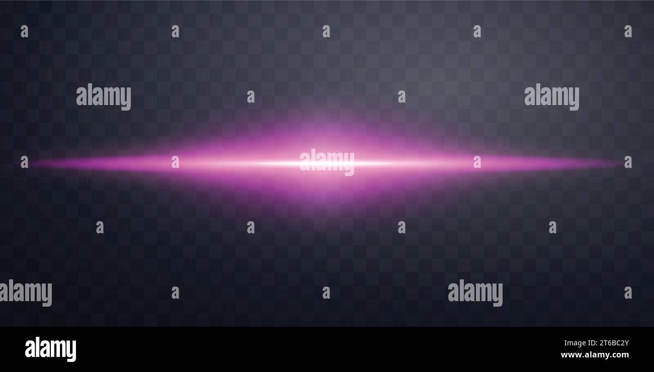 Pink horizontal lensflare. Light flash with rays spotlight. Pink glow ...