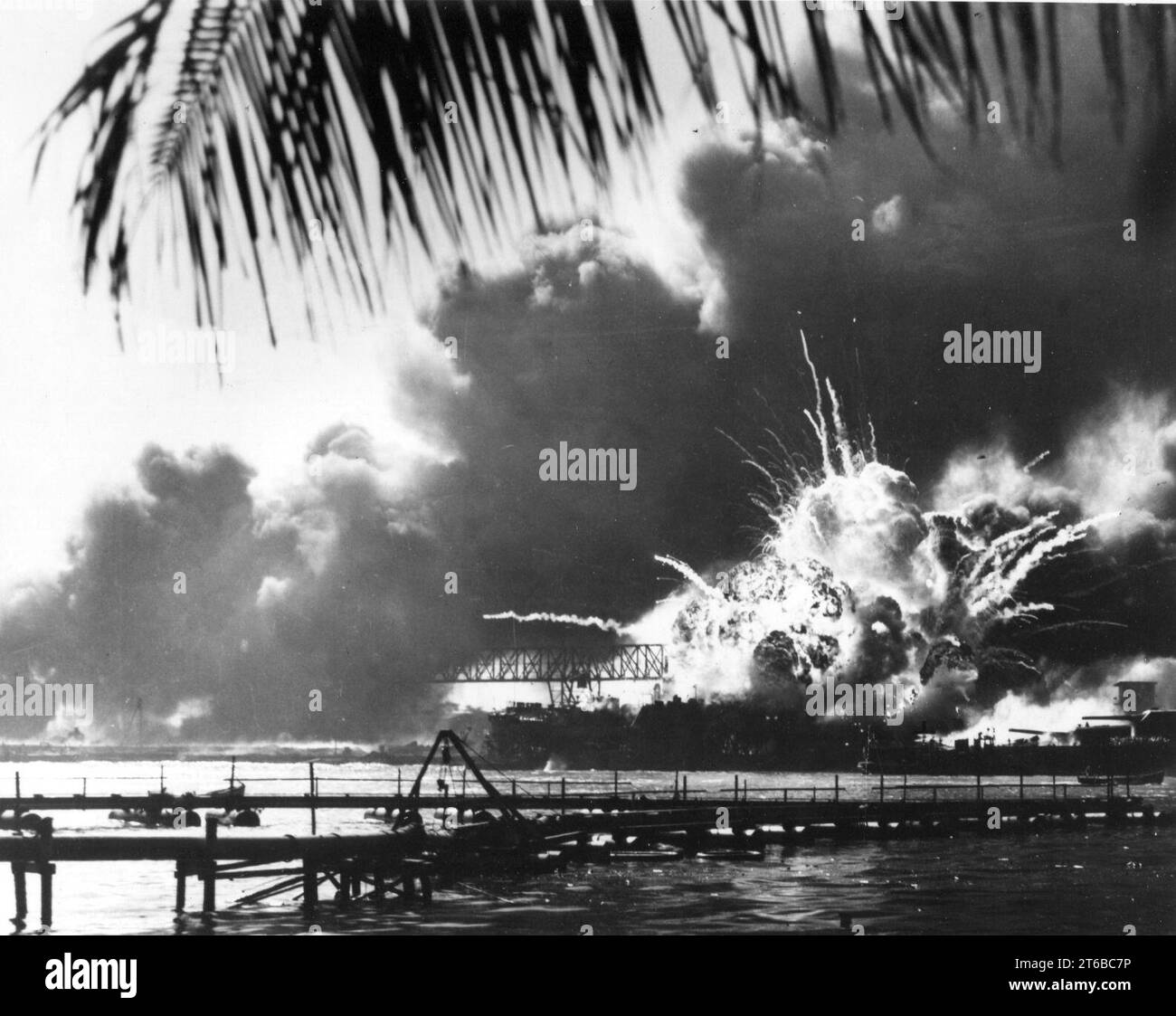 US Shaw exploding in Pearl Harbor Stock Photo - Alamy