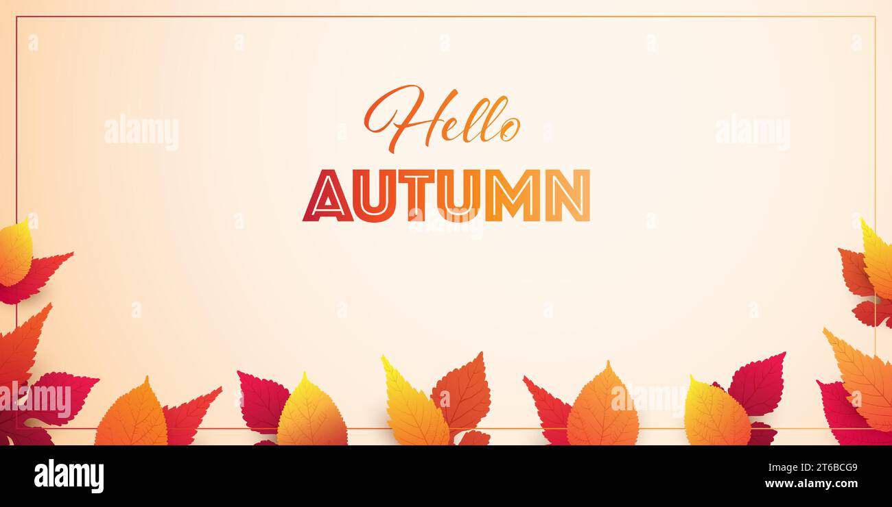Colorful Hello Autumn Card Layout, Creative Design with Red and Golden ...