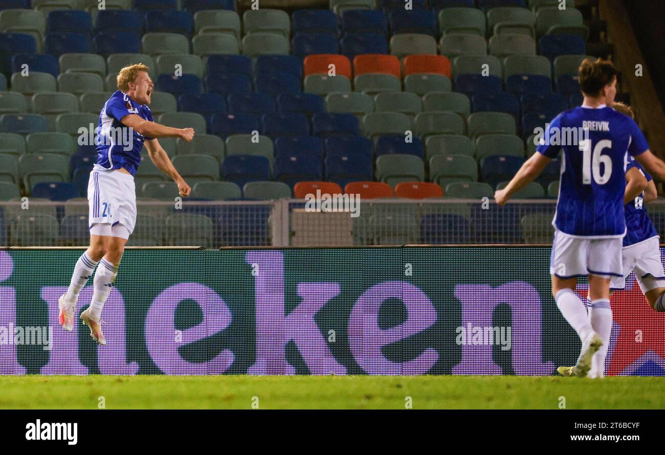 Molde's Kristian Eriksen (L) celebrates scoring during the UEFA Europa ...