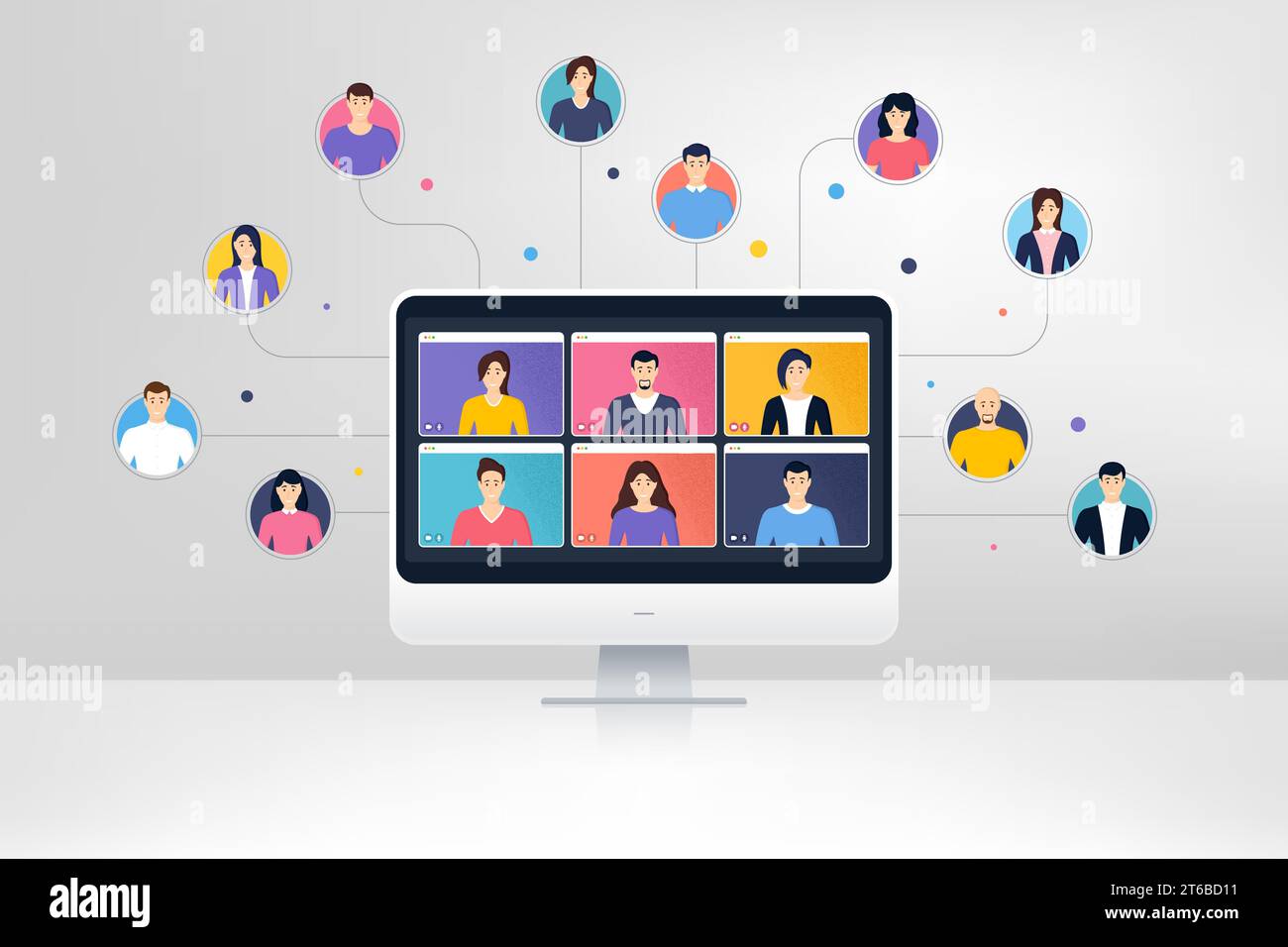 Remote team work from home. Virtual video conference screen. Online ...