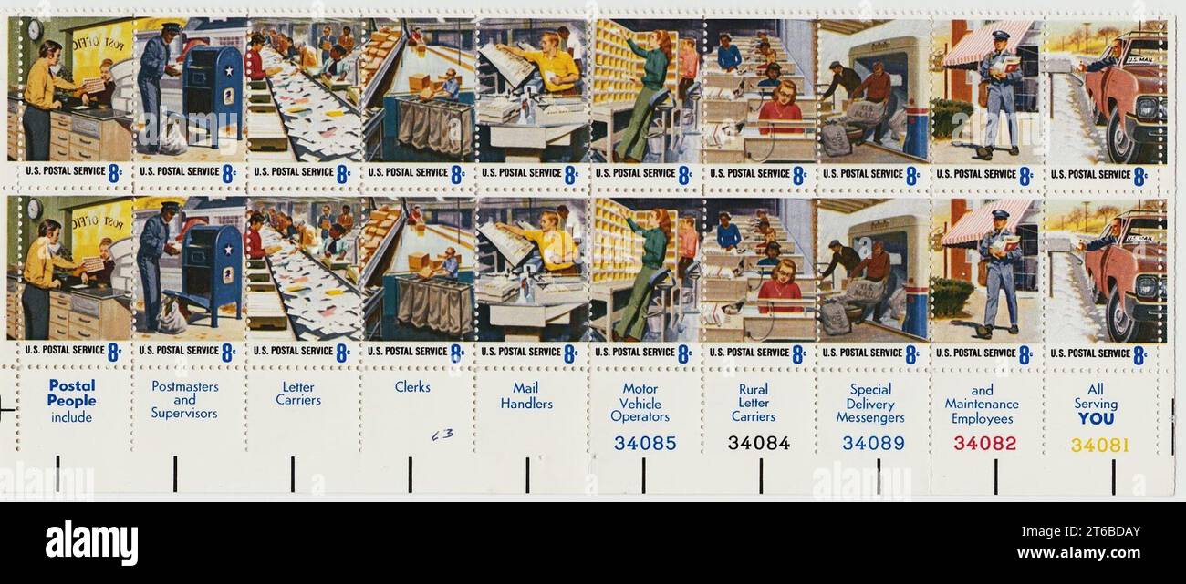USA 1973 Postal Service Employees - postage stamp sheet Stock Photo - Alamy