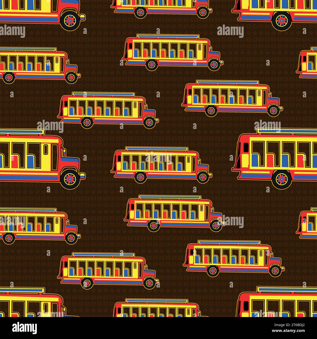 Beautiful colored colombian bus knowed as "chiva" seamless repeat with ...