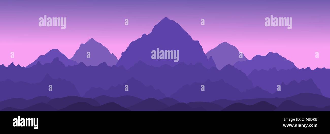 Mountain sunrise. Panoramic vector landscape. Beautiful mountain layers ...
