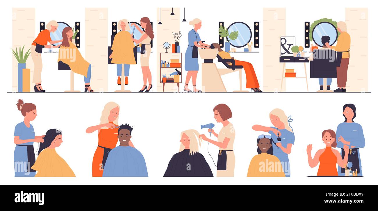 Hairdresser salon service set vector illustration. Cartoon isolated ...