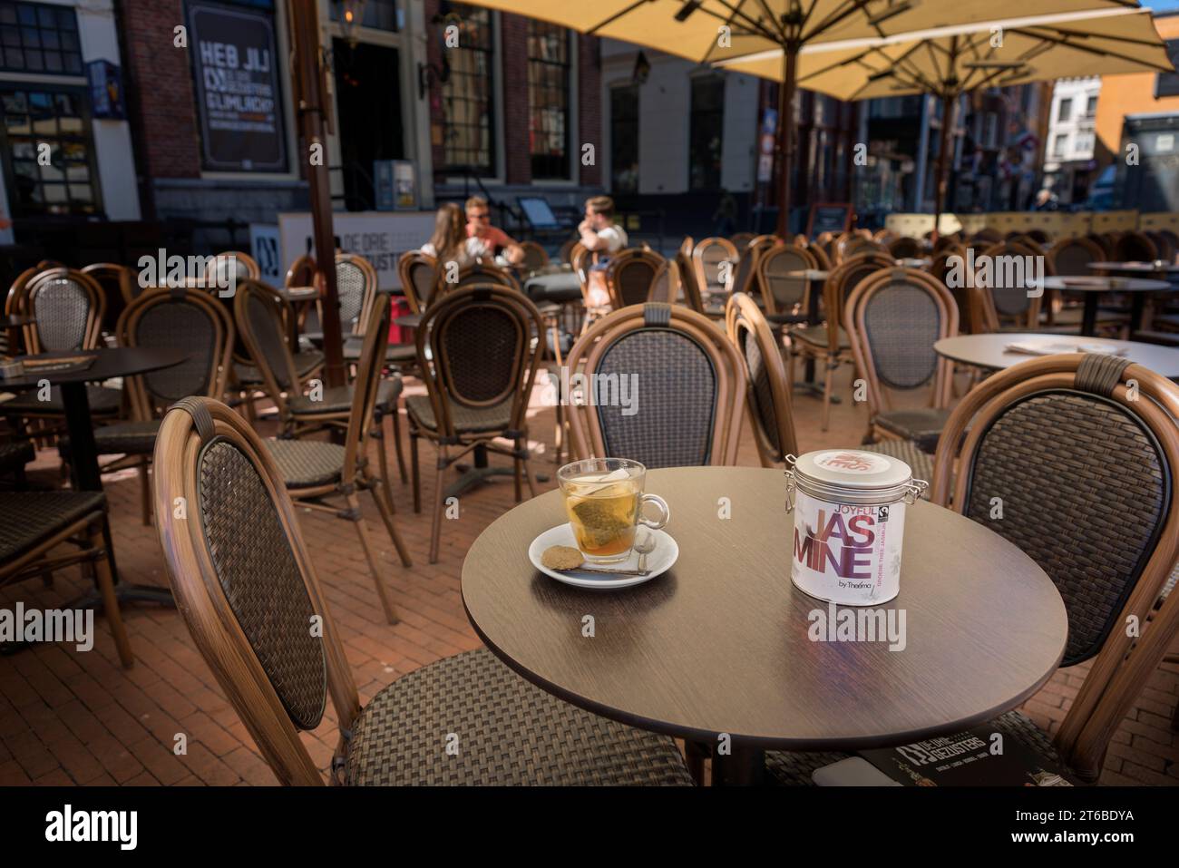 Groningen, The Netherlands, 06-30-2018. A cup of tea is waiting on the ...